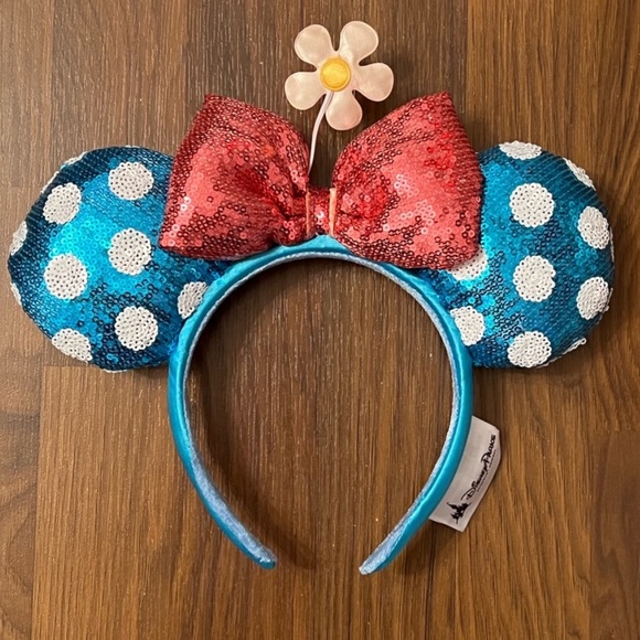 Disney | Accessories | Disney Parks Blue White Polka Dot Minnie Ears ...